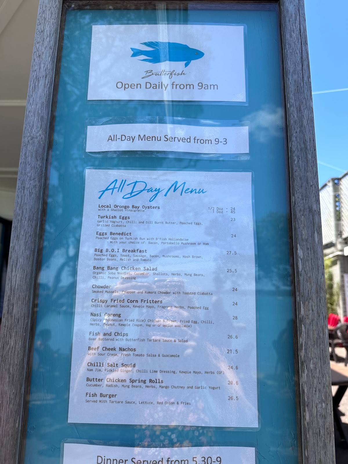 Menu at Butterfish Restaurant And Cafe, Russell