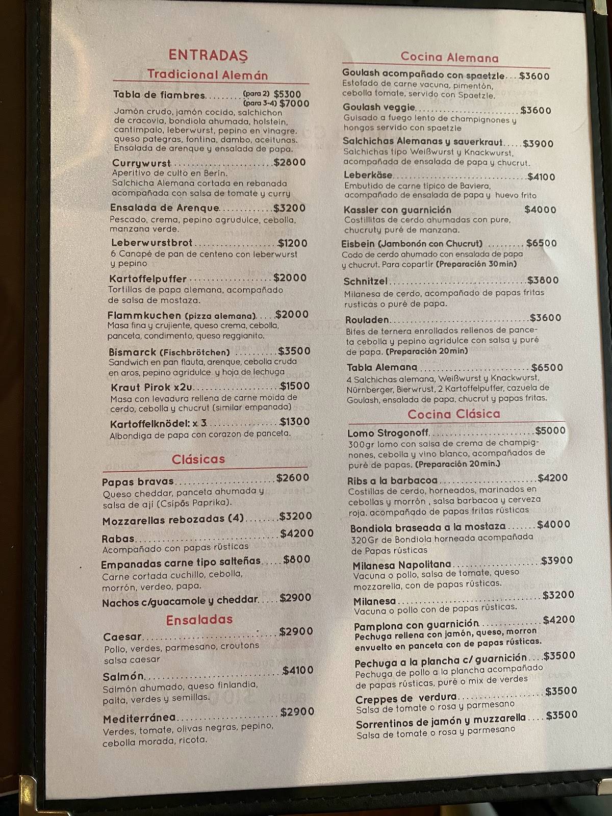 Carta de CLUB ALEMÁN OLIVOS RESTAURANTE, Olivos