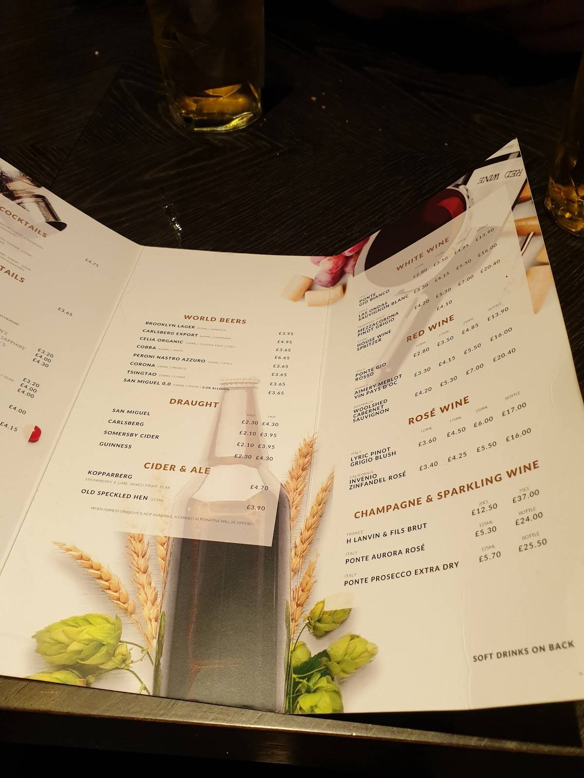 Menu at COSMO restaurant, Reading