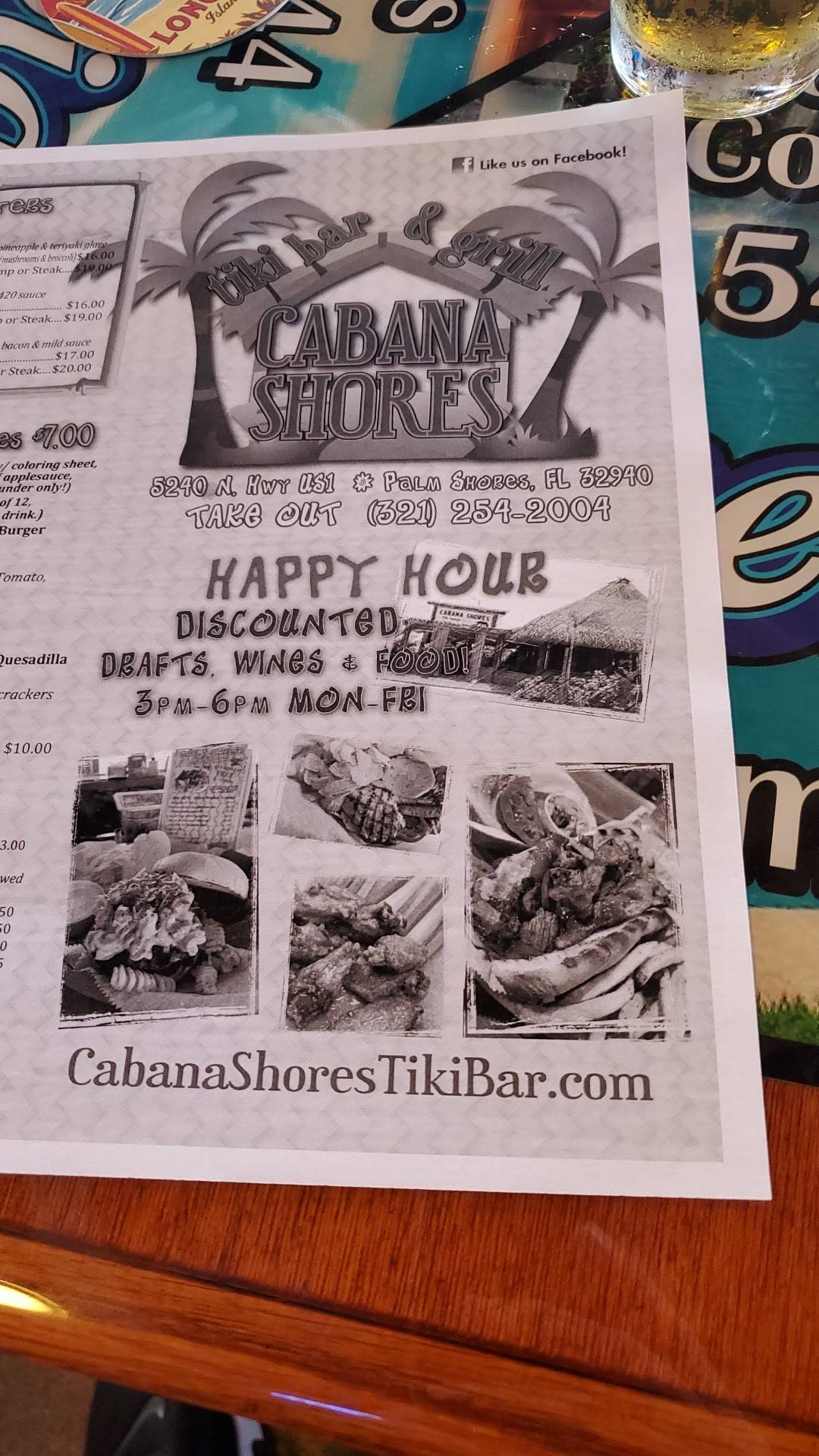 Menu at Cabana Shores restaurant, Melbourne, N US Hwy 1
