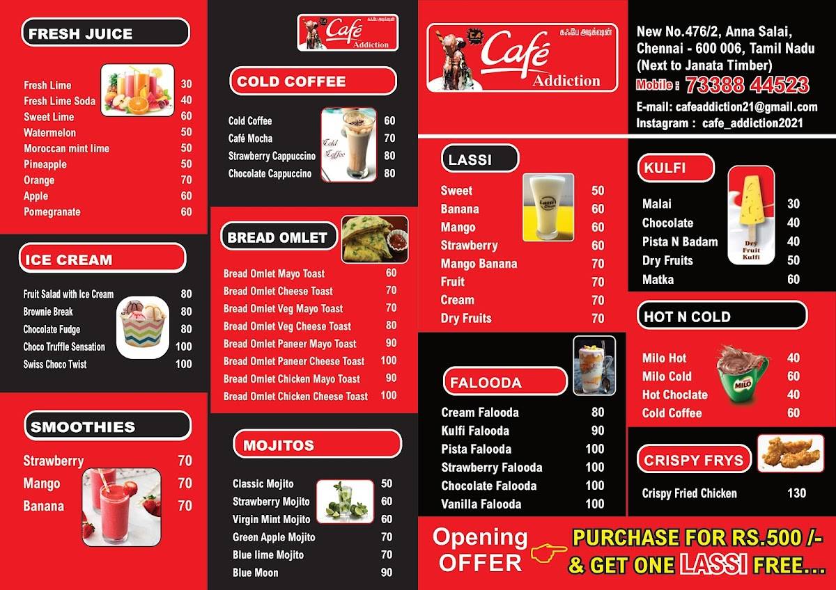 Menu at Cafe Addiction, Chennai