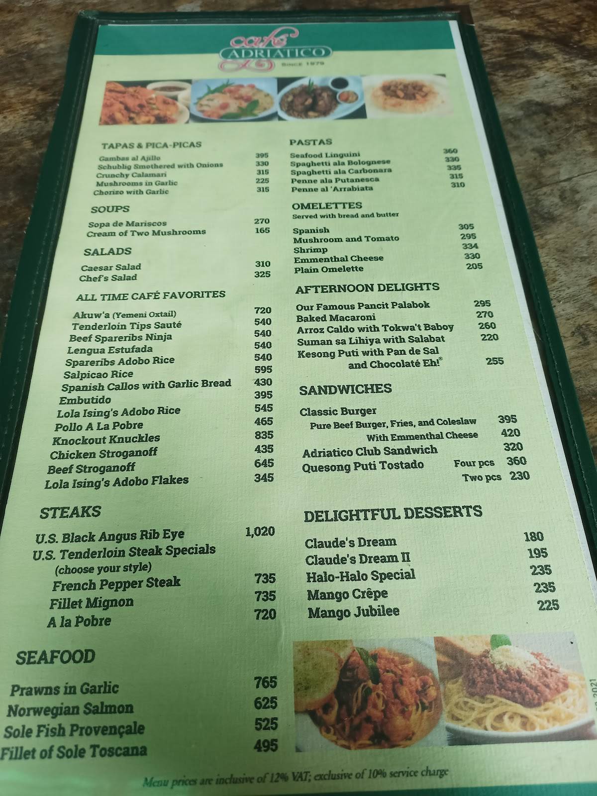 Menu at Cafe Adriatico, Manila, M. Adriatico St