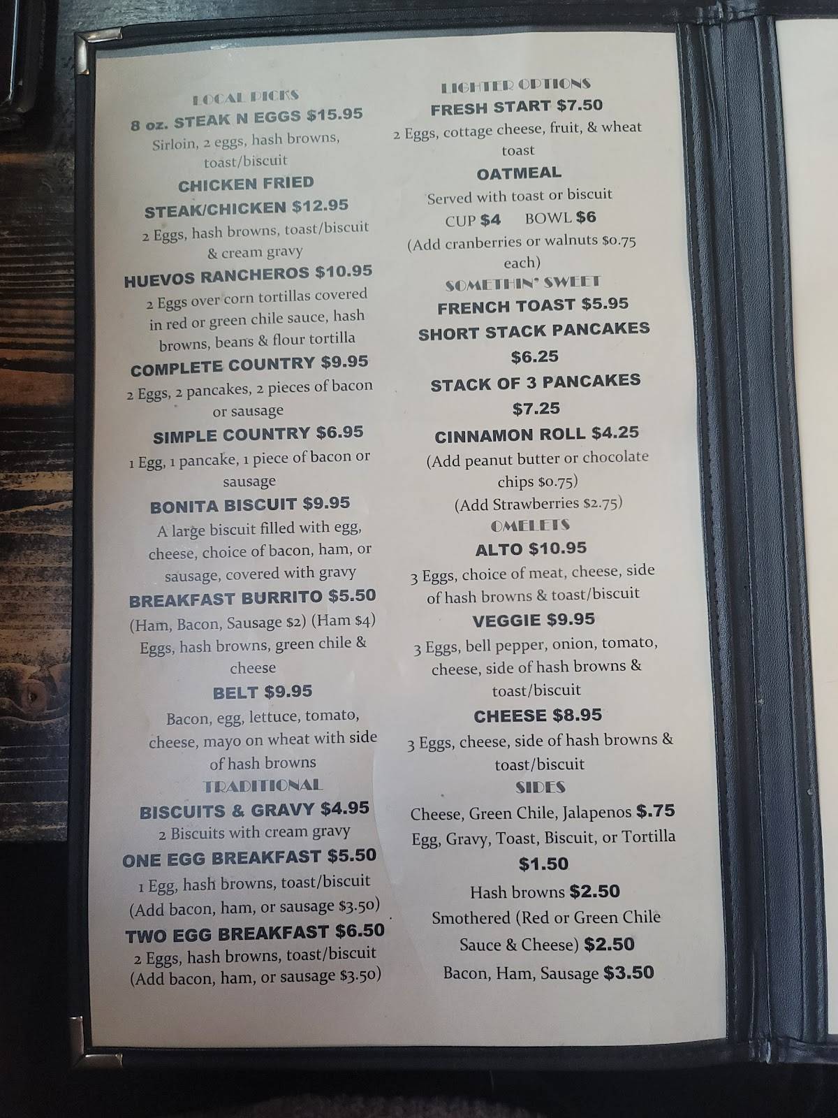 Menu at Alto Cafe, Alto, 810 NM-48