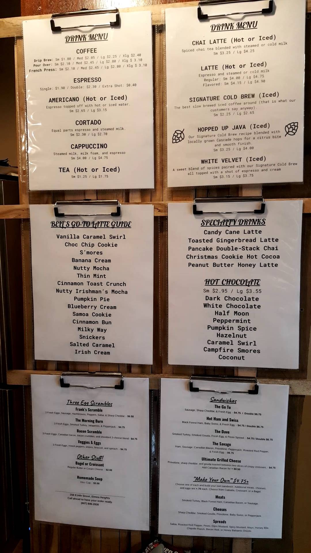 Menu at Bell's Country Coffee cafe, Elmira Heights