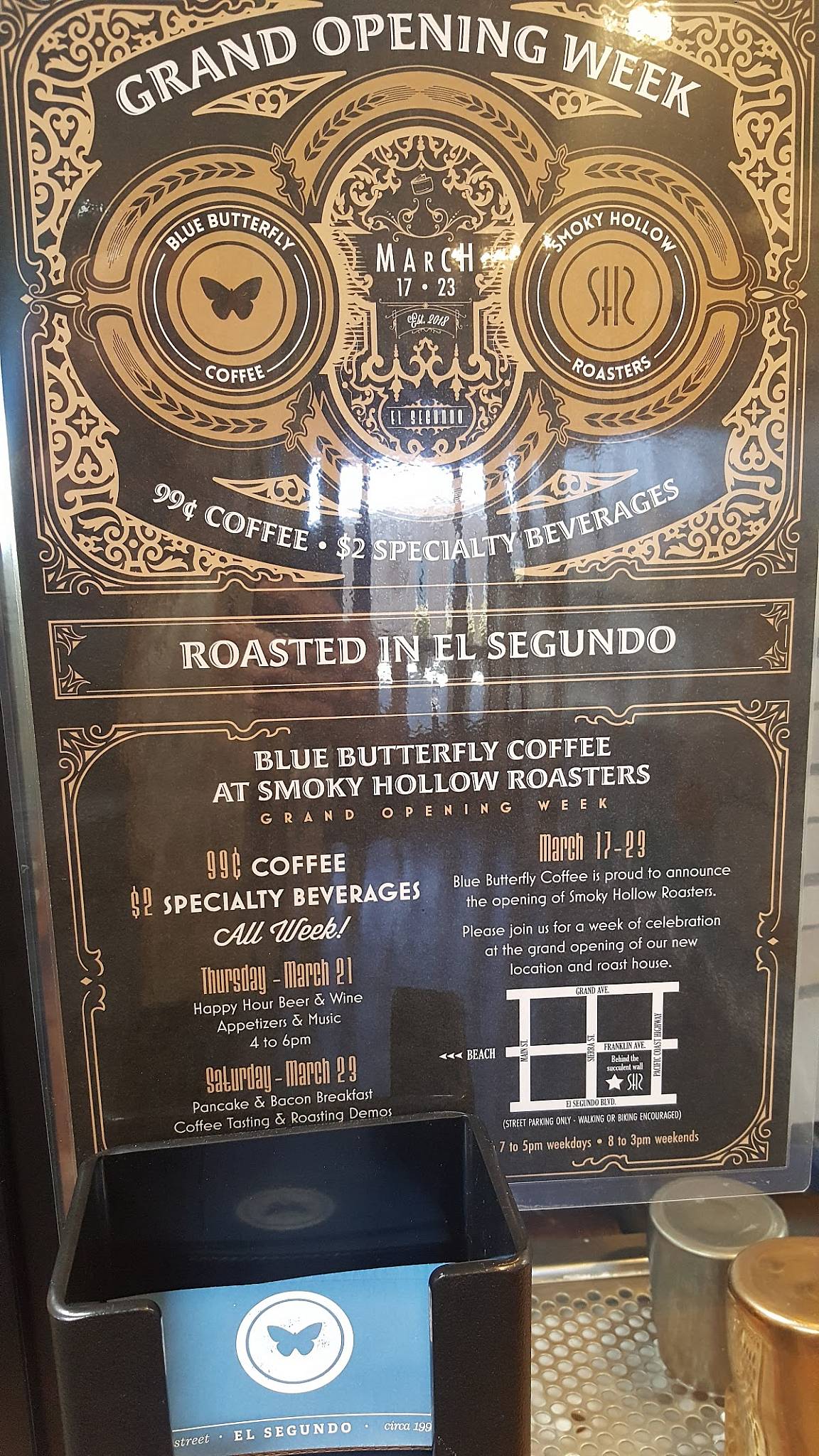 Menu at Blue Butterfly Coffee cafe, El Segundo
