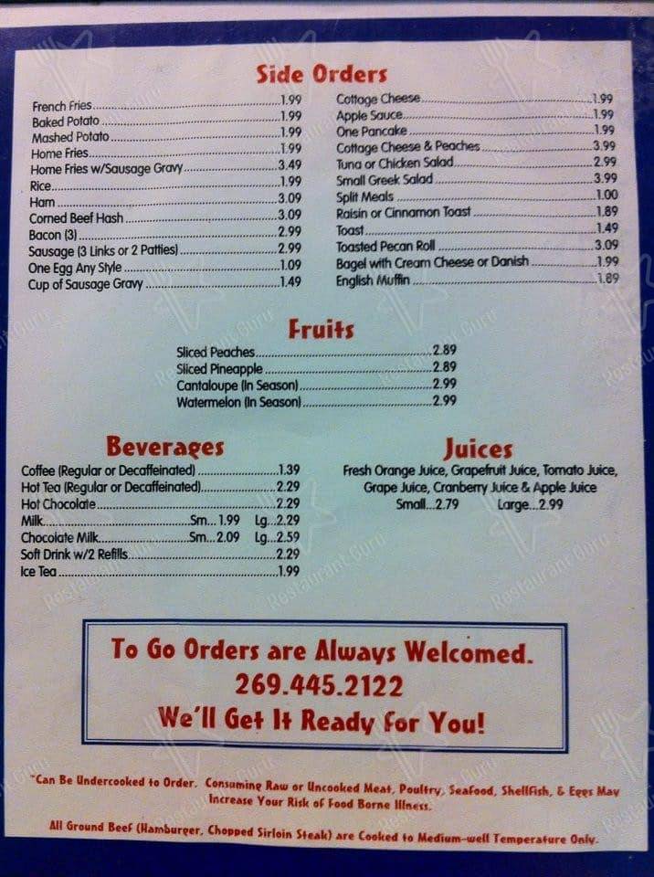 Menu at Broadway Cafe, Cassopolis