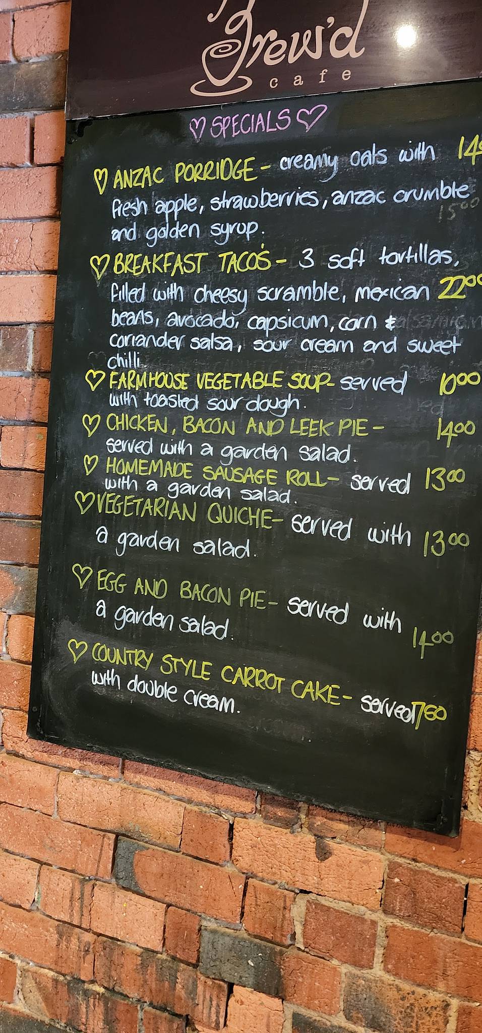 Menu at Cafe Brood, Upper Ferntree Gully