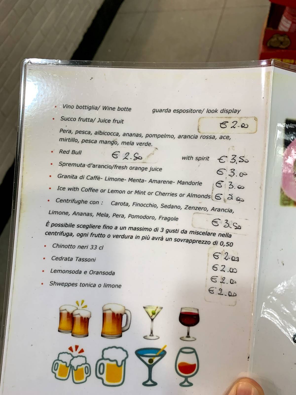 Menu at Calor Cafe, Rome