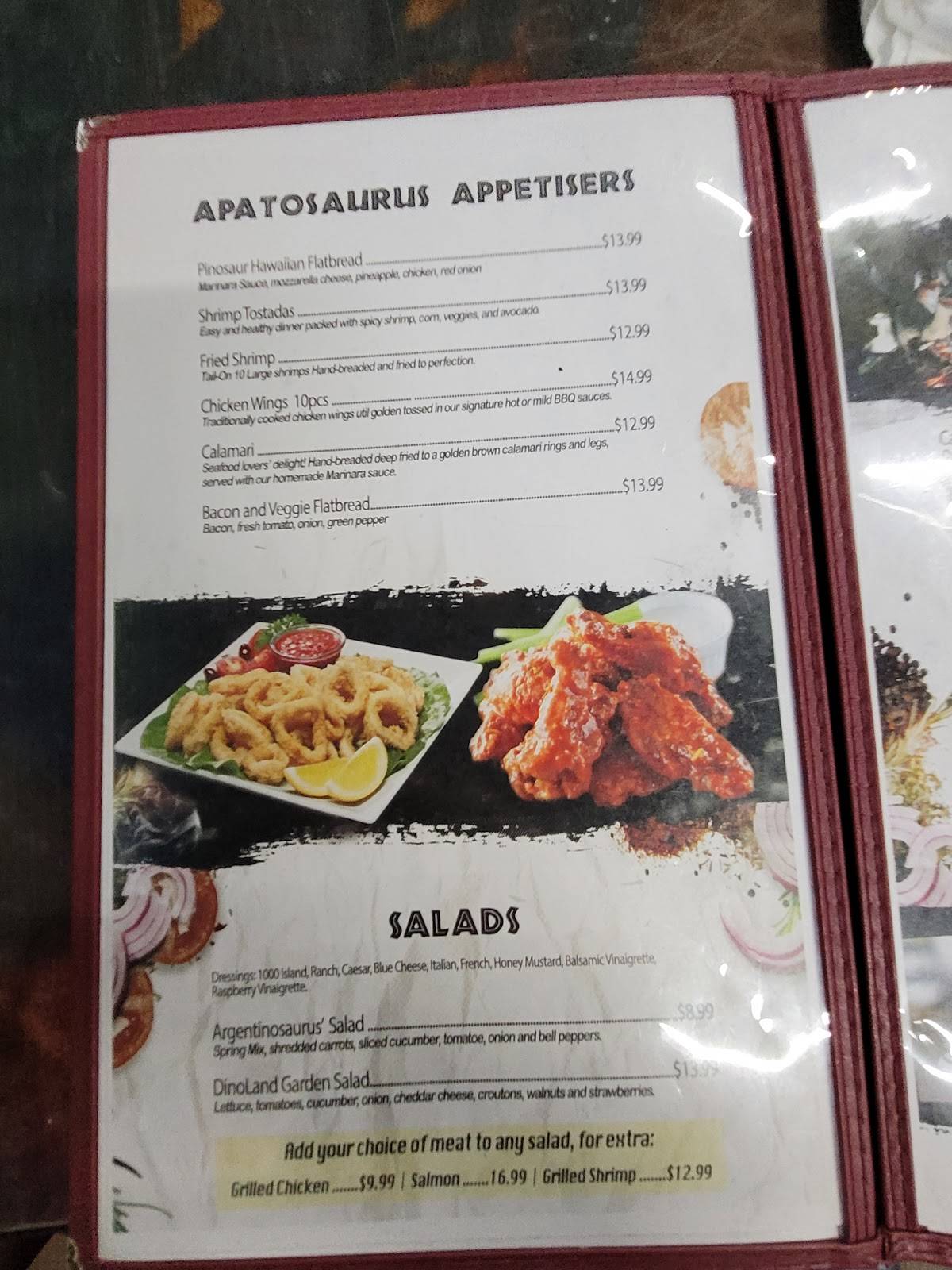 Menu at DinoLand Cafe, Myrtle Beach