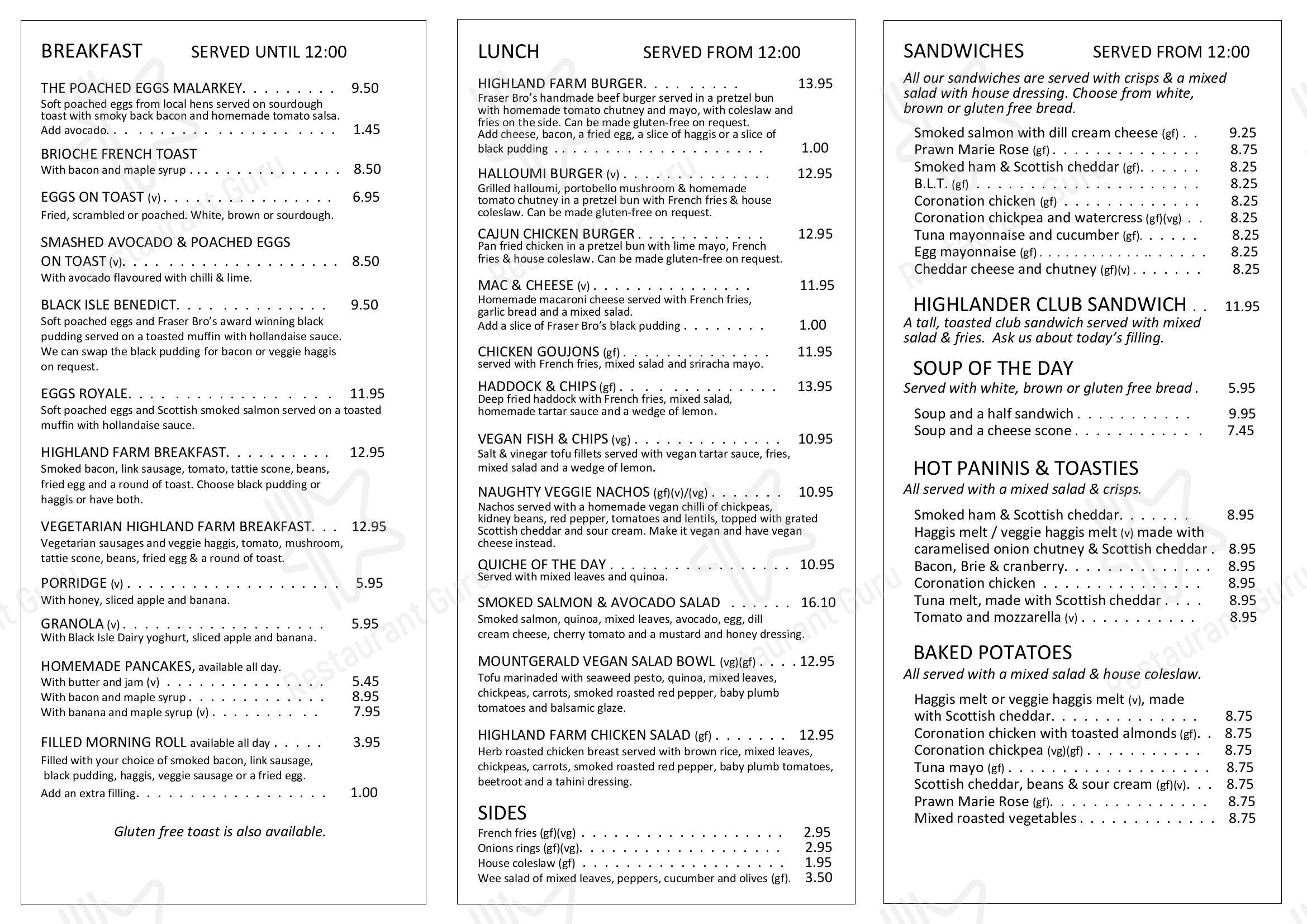 Menu at Highland Farm Cafe, Dingwall
