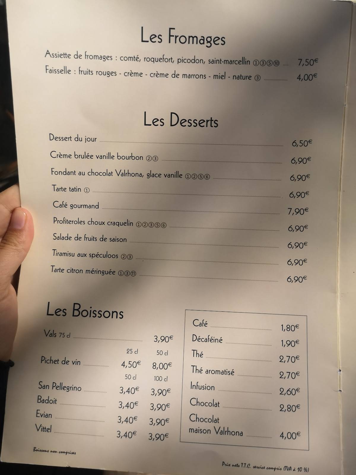 Menu au Café Le Victor Hugo, Valence