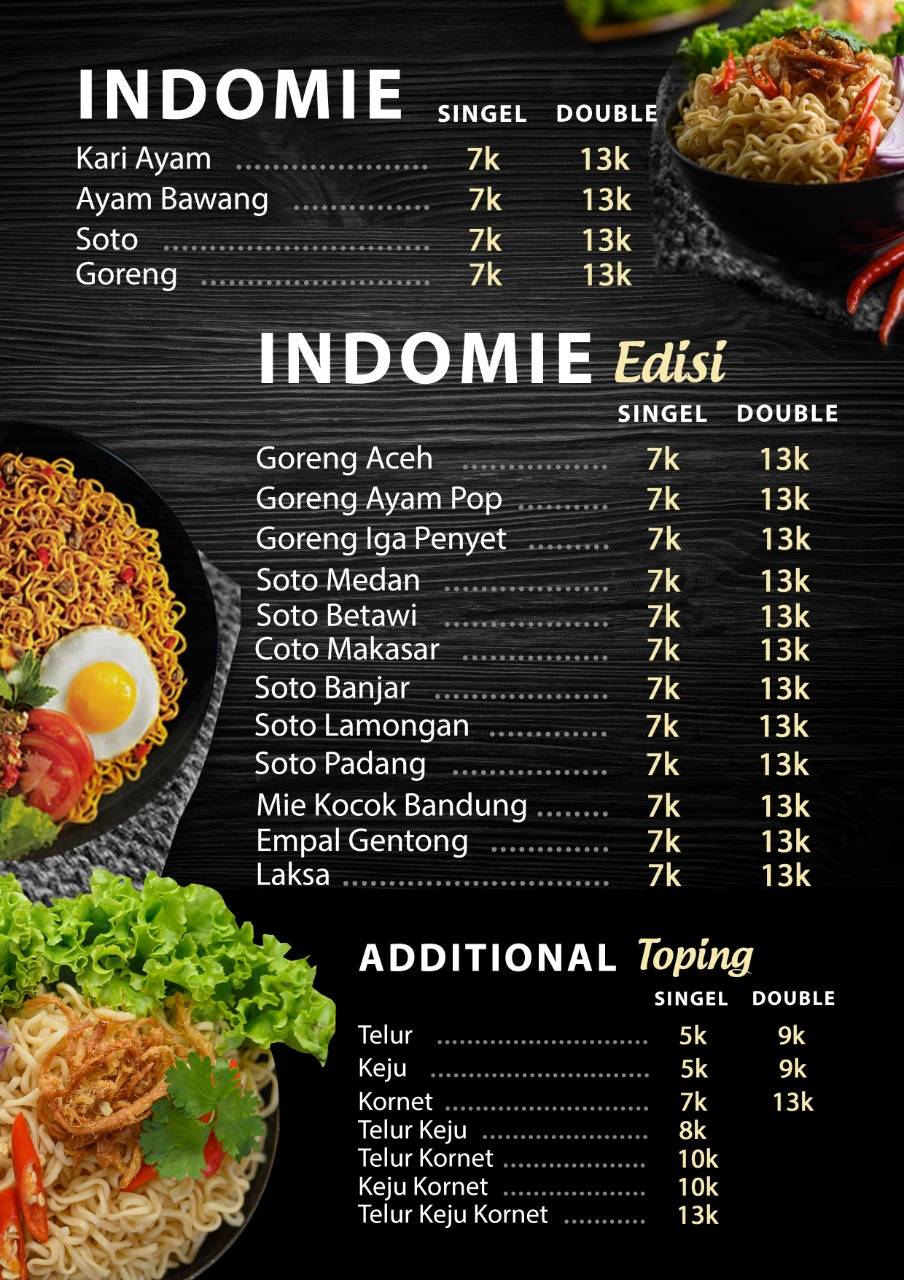 Menu at Long Last Hankam Indomie, Roti Panggang, Roti Bakar, Pisang ...