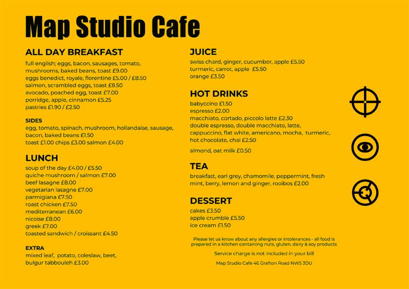 Carta de MAP Studio Cafe, Londres