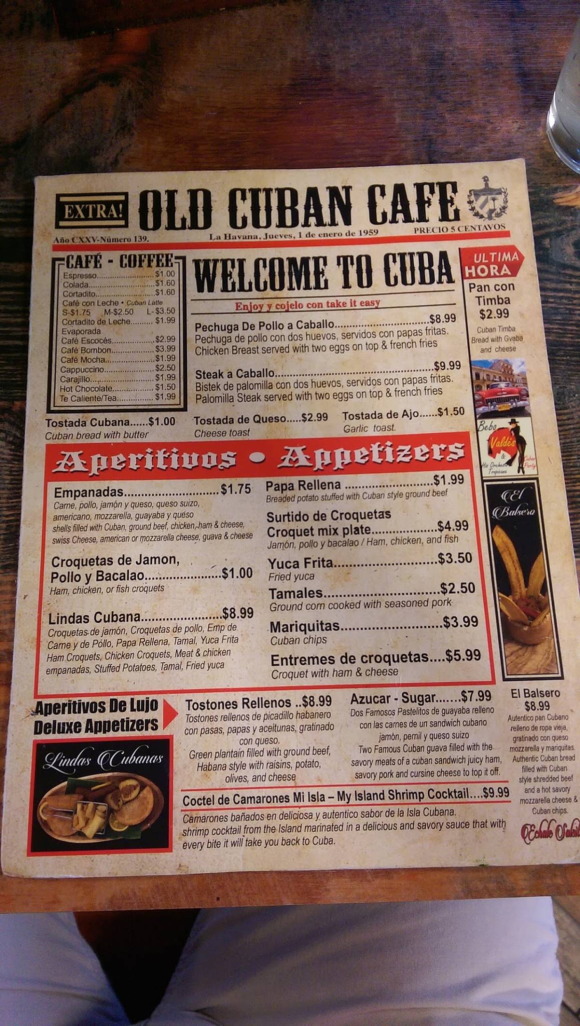 Menu at Old Cuban Cafe, Orlando, E Colonial Dr