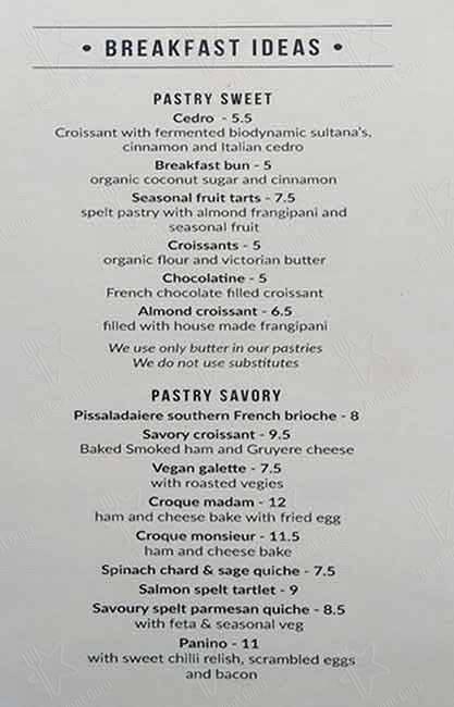 Menu at Proserpina Bakehouse. restaurant, Sassafras