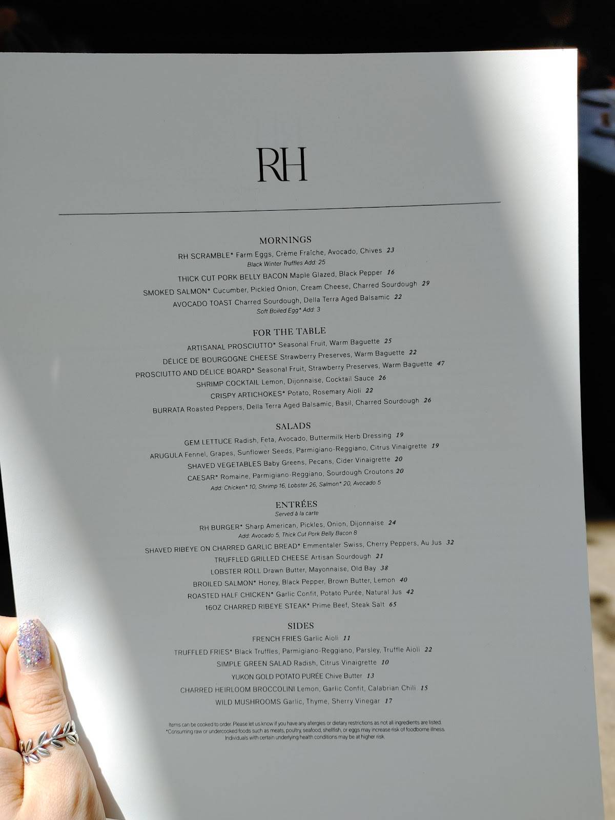 Menu at RH Courtyard Restaurant at RH Toronto, Toronto, Dufferin St
