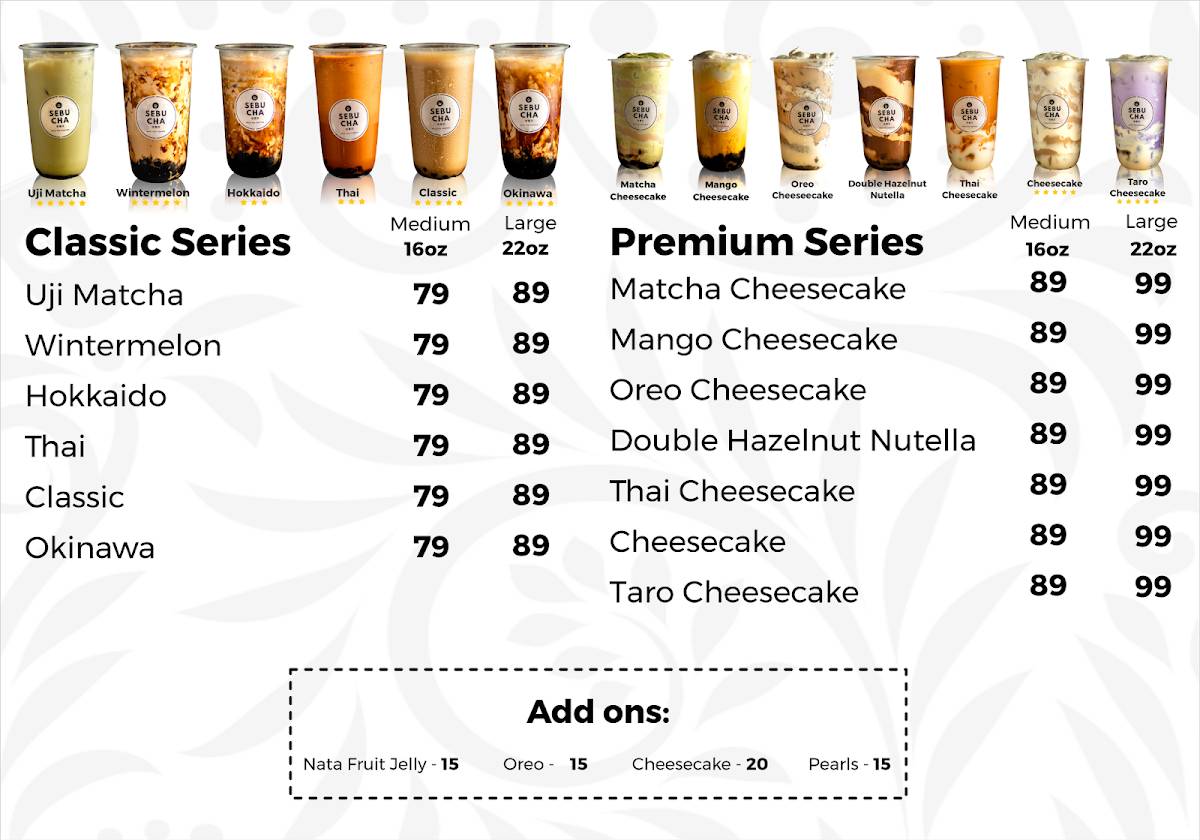 Menu at Sebu Cha Cafe Talibon Bohol, Talibon