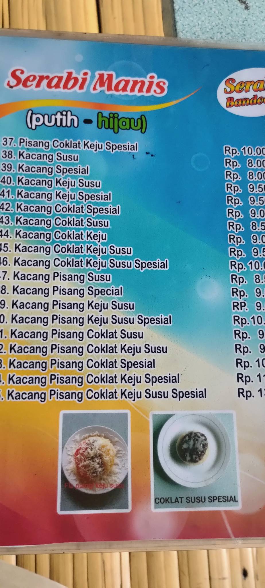 Menu at Cafe Serabi Bandung, Majalengka
