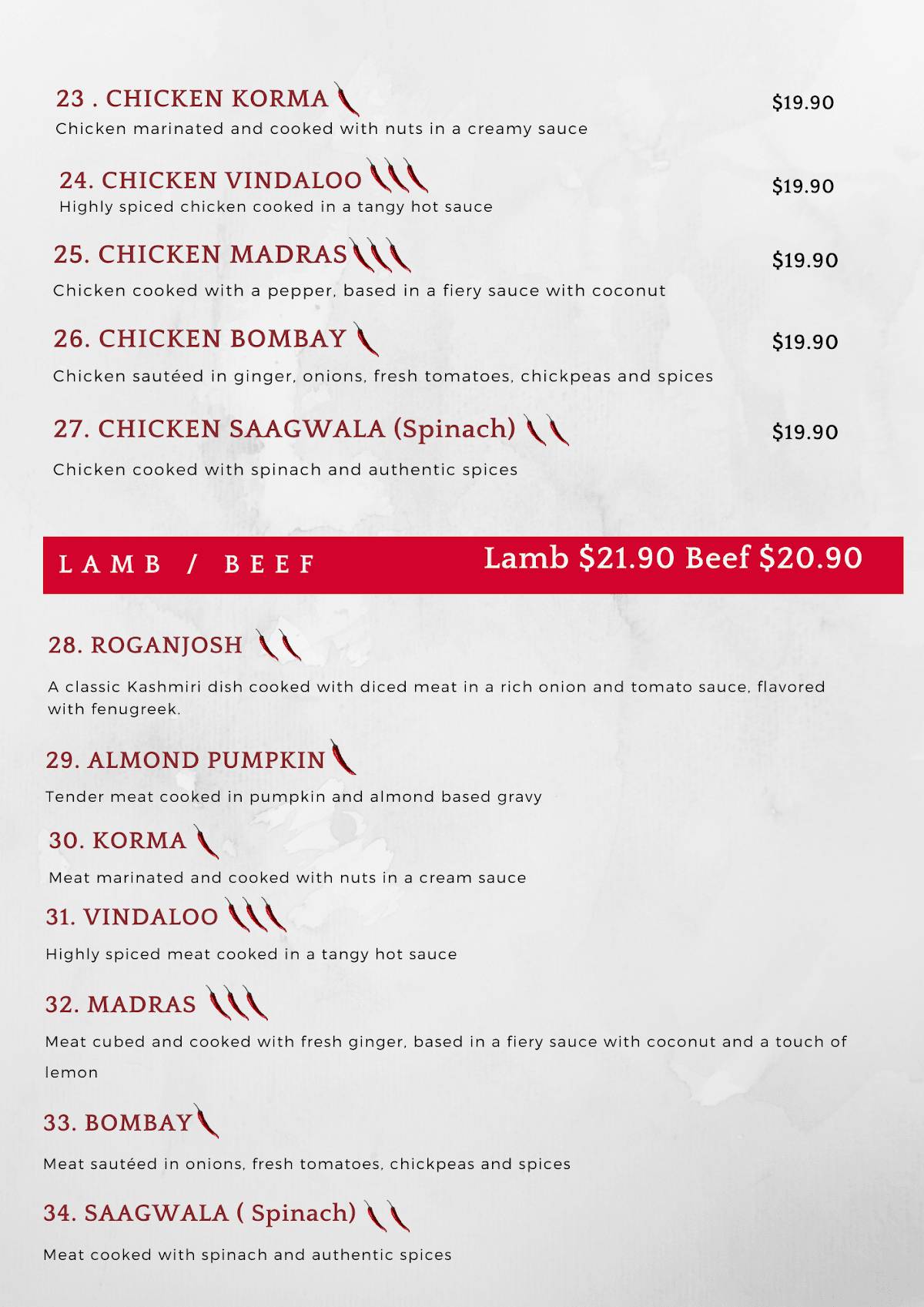 Menu at Cafe Tandoori Indian Cuisine, Pambula