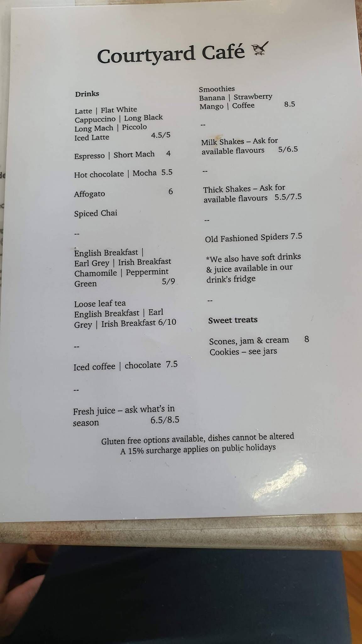 Menu at The Wren Courtyard cafe, Echuca