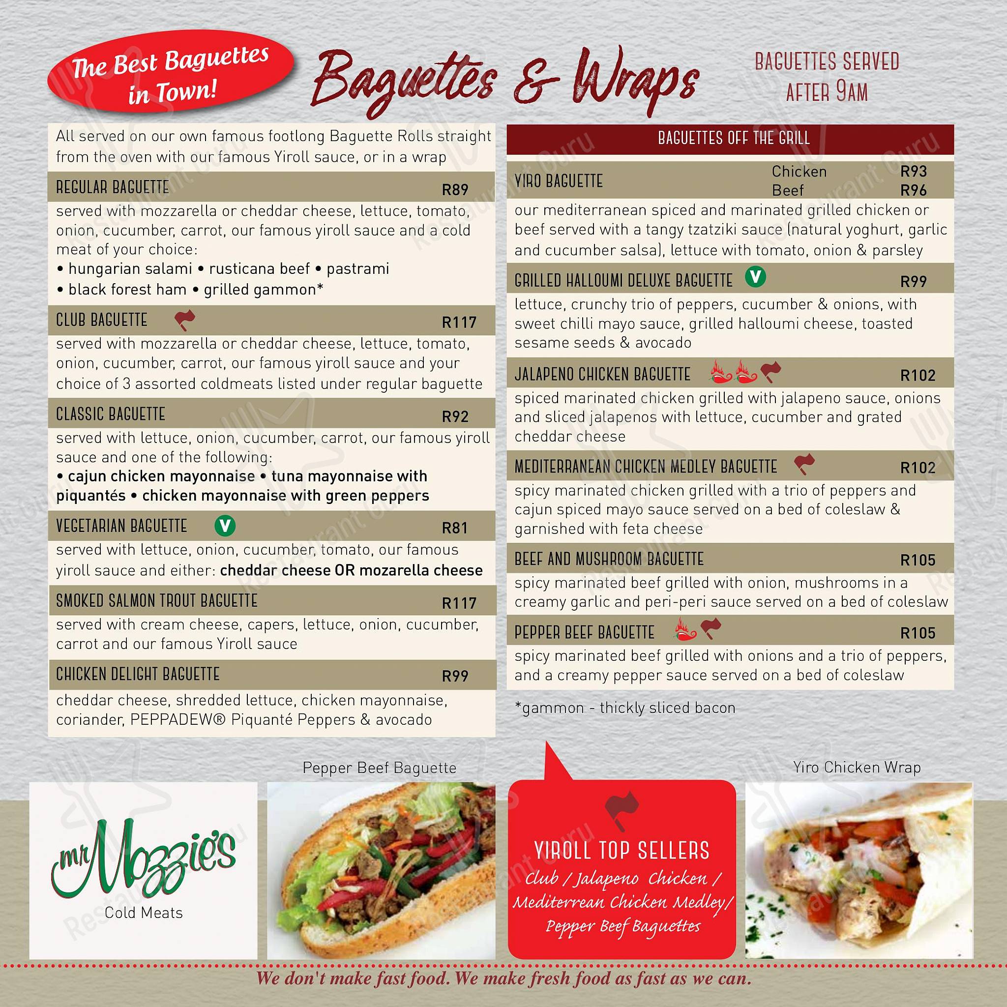 Menu at Yiroll Caffe'bake cafe, Durban