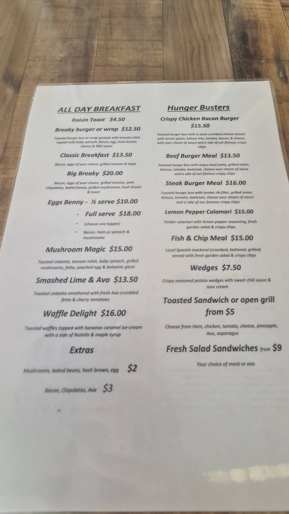 Menu at Caffin8 Cafe, Gordonvale