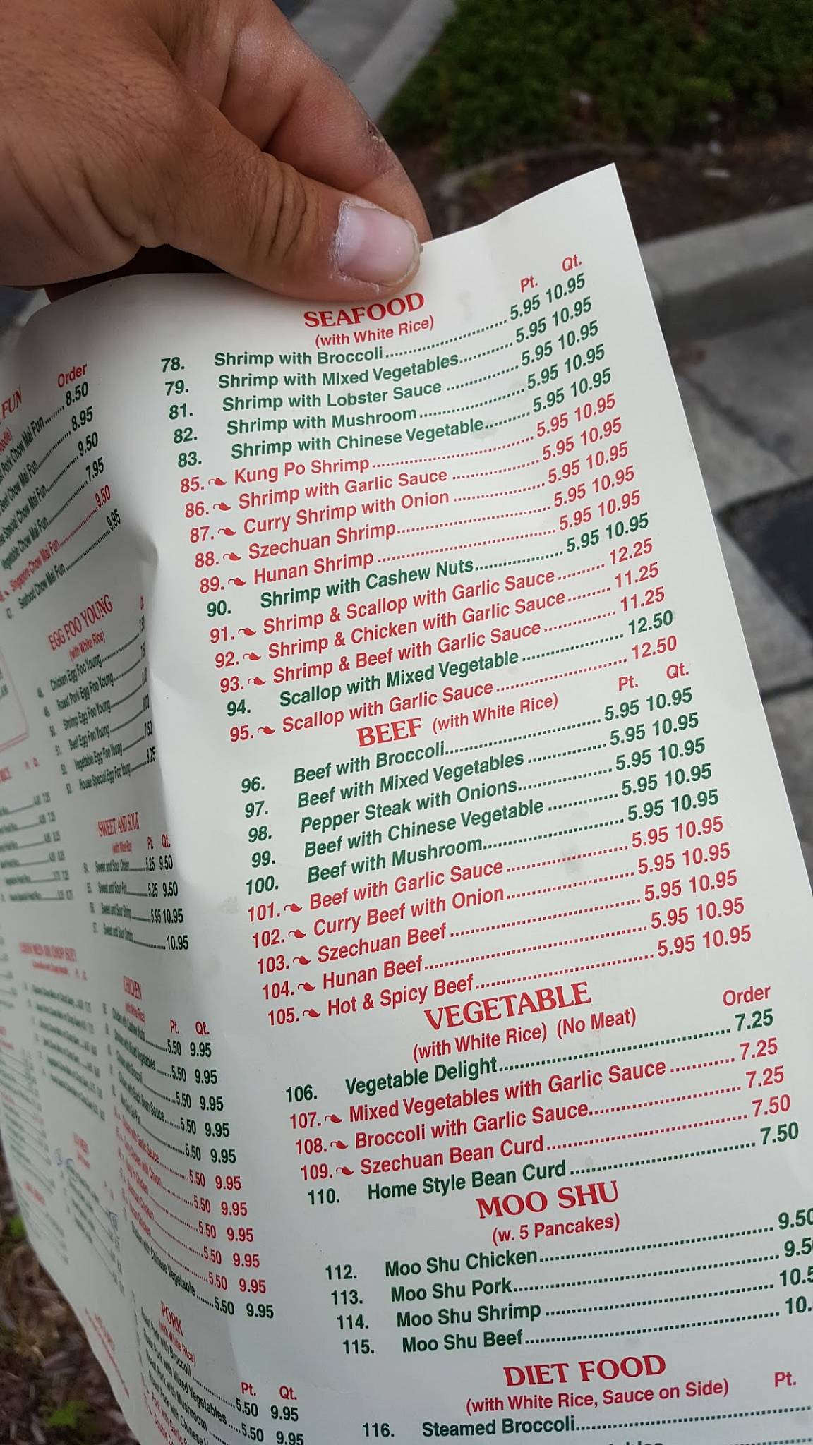 Menu at New China restaurant, Calabash