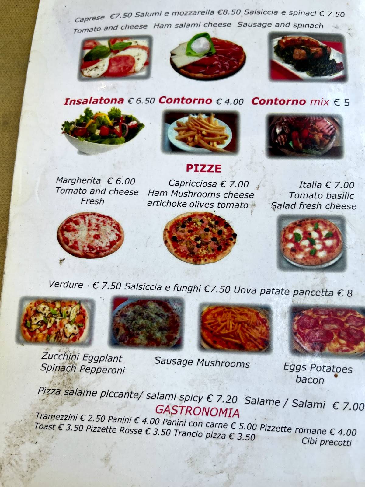 Menu at Calor Cafe, Rome