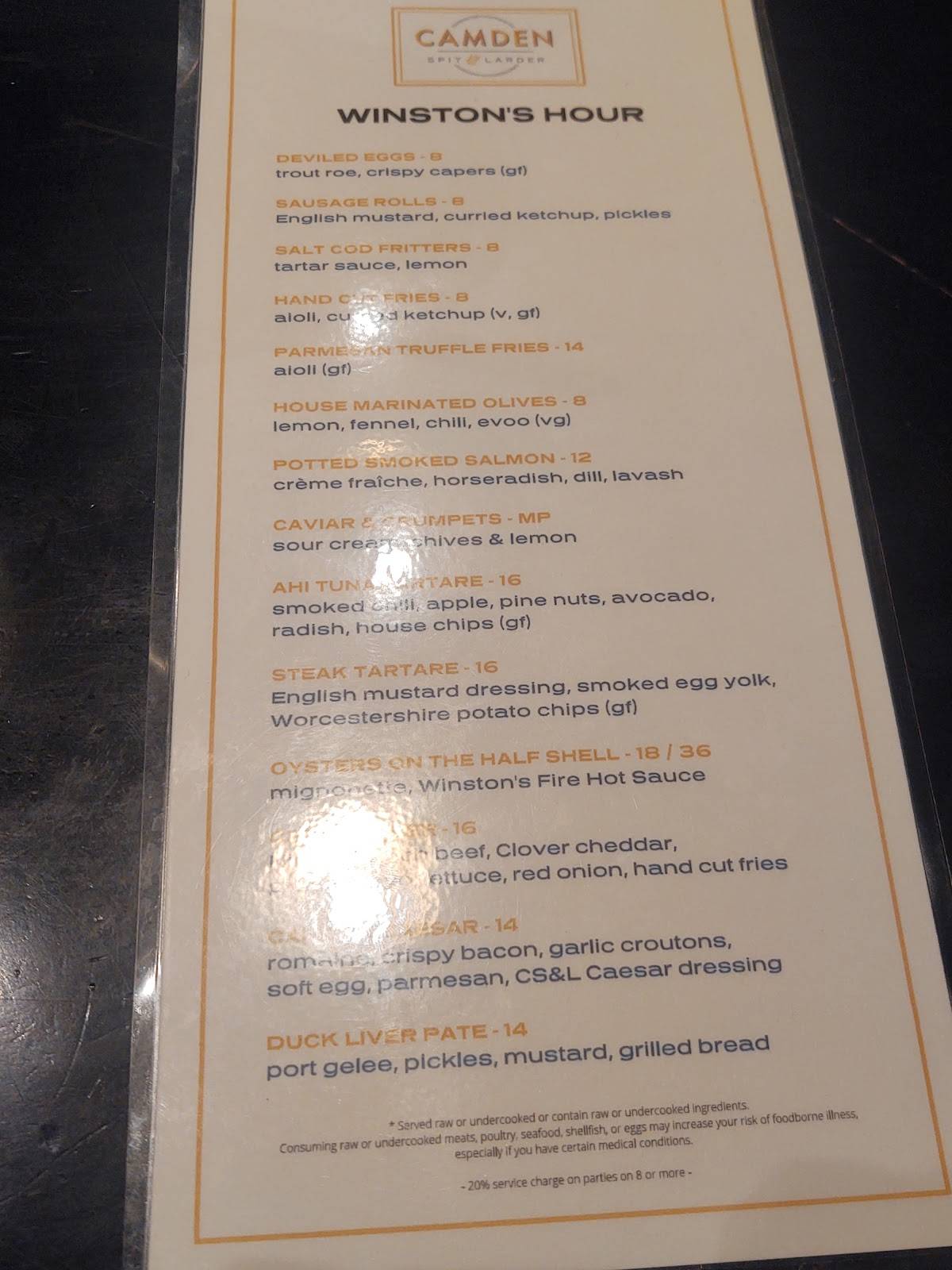 Menu at Camden Spit & Larder restaurant, Sacramento