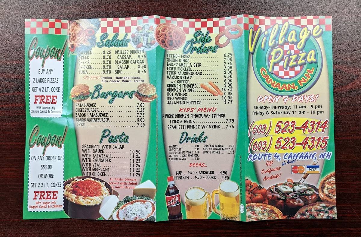 Menu at Canaan Village Pizza pizzeria, Canaan, US-4
