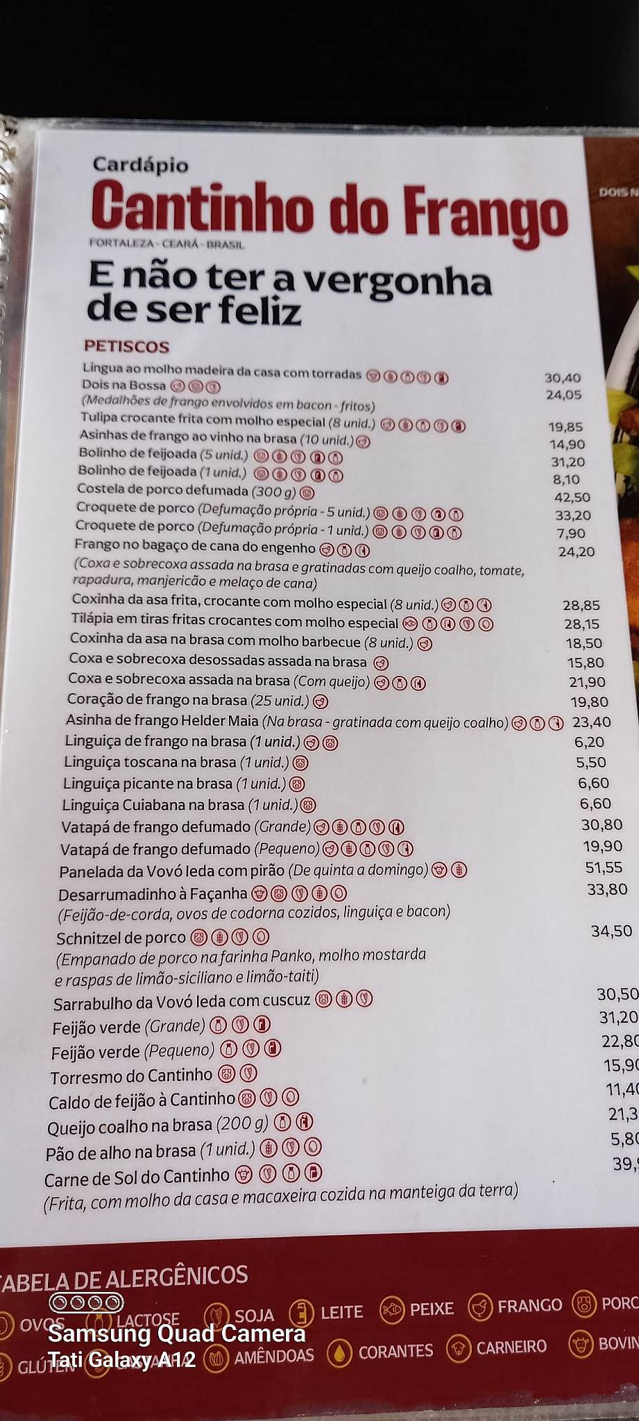 Menu em Cantinho do Frango restaurante, Fortaleza, Rua Torres Câmara