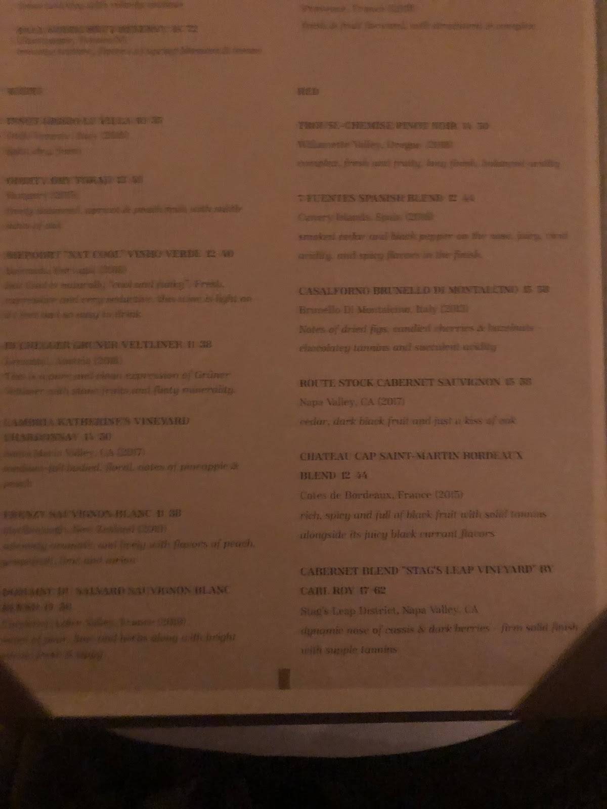 Menu at Washington Inn & Wine Bar, Cape May