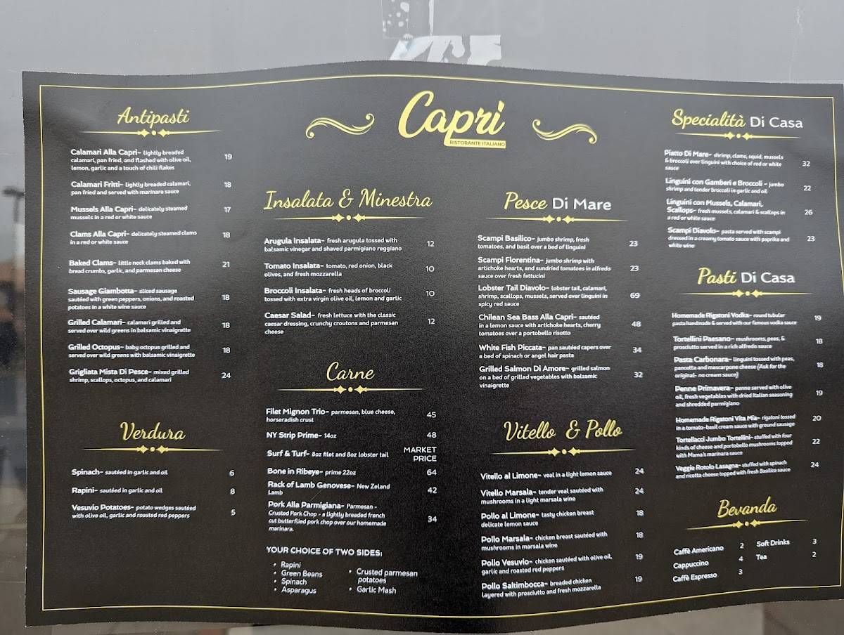 Menu at Capri Ristorante Lemont steakhouse, Lemont, State St