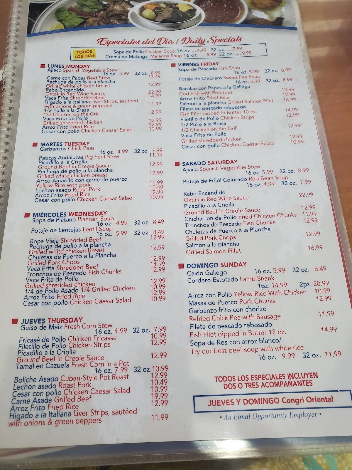 Menu at Caribe Cafe Restaurant, Miami, NW 7th St