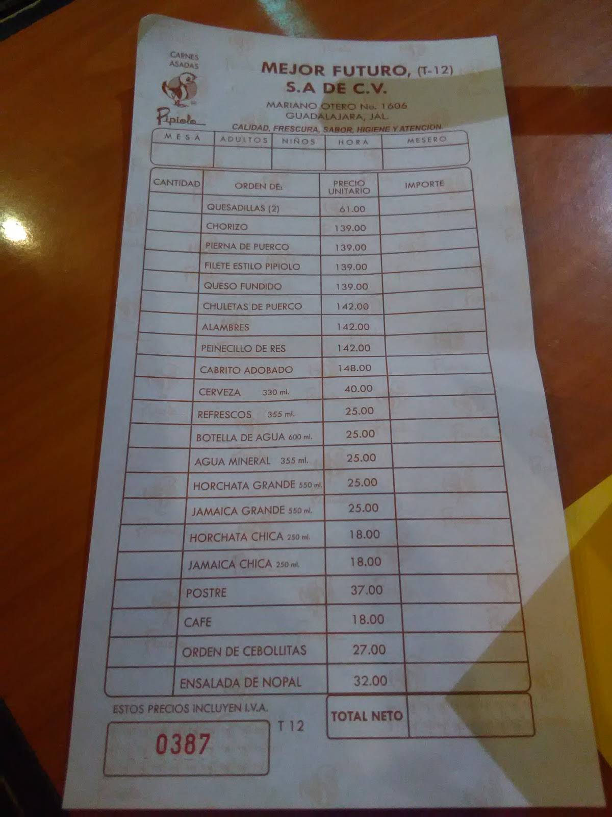 Carta del restaurante Carnes Asadas Pipiolo - Mariano Otero ...