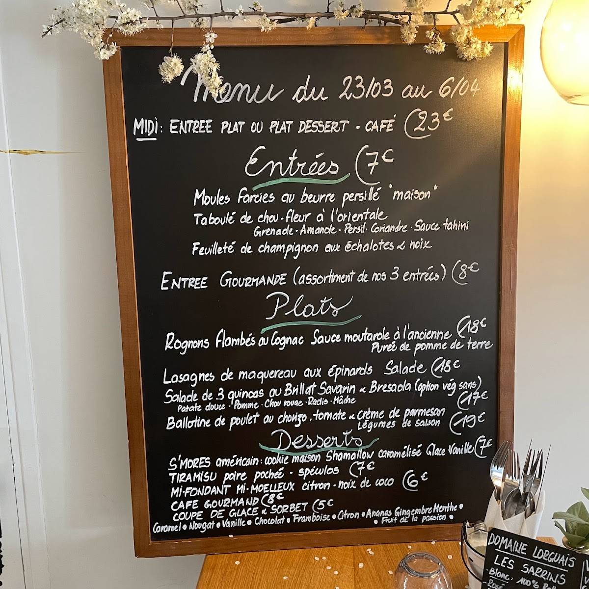 Menu au Carnets de Voyage restaurant, Lorgues