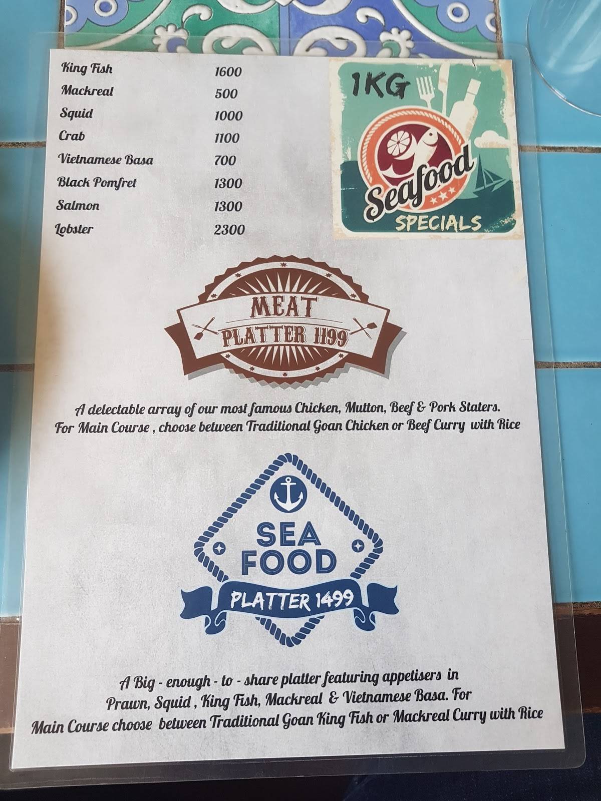 Menu at Carnival de Goa, Bengaluru