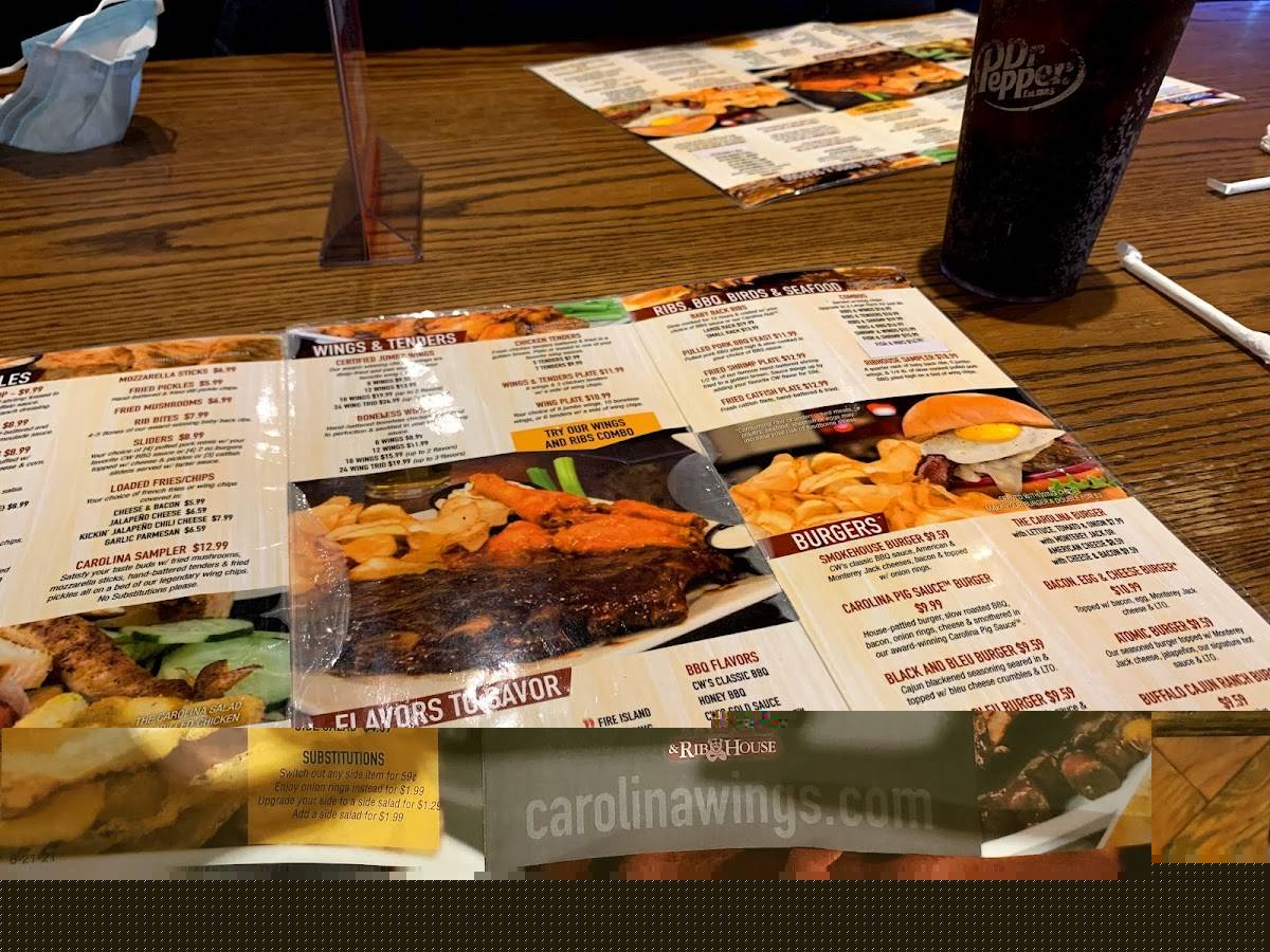 Menu at Carolina Wings & Rib House restaurant, Lexington, S Lake Dr