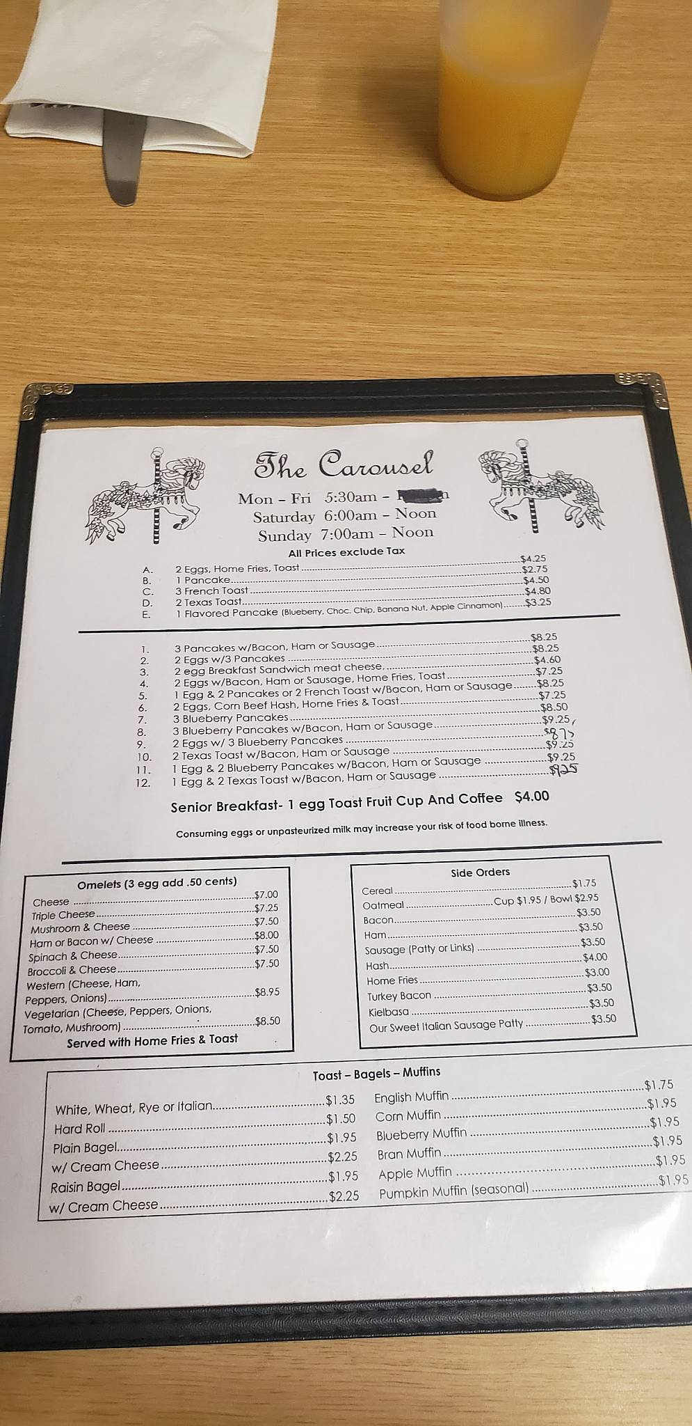 Menu at Carousel Coffee Shop LLC restaurant, Southington