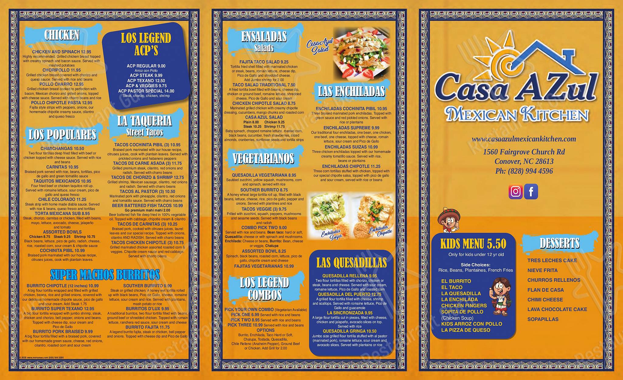 Menu at Casa Azul Mexican Kitchen Conover restaurant, Conover