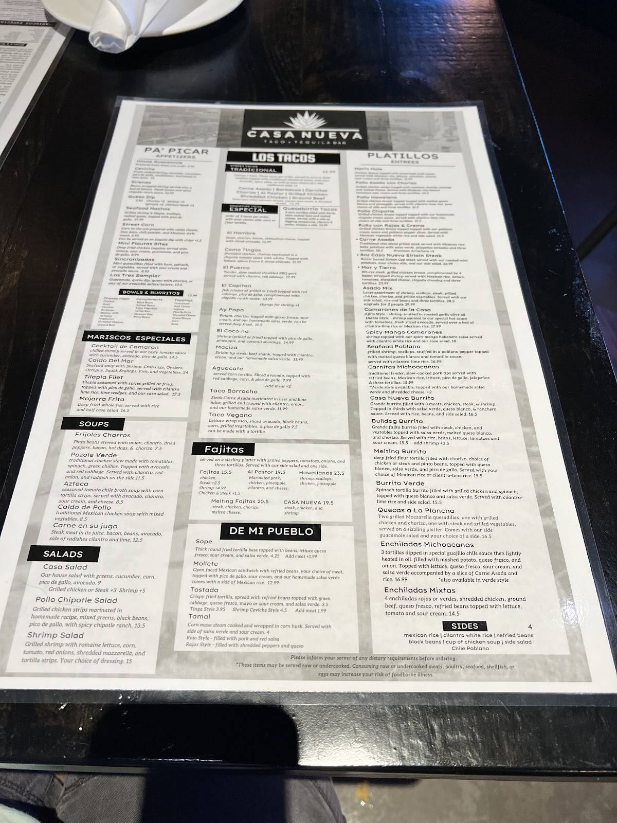 Menu at Casa Nueva Tacos & Tequila - Mexican Restaurant Bar & Grill, Stow