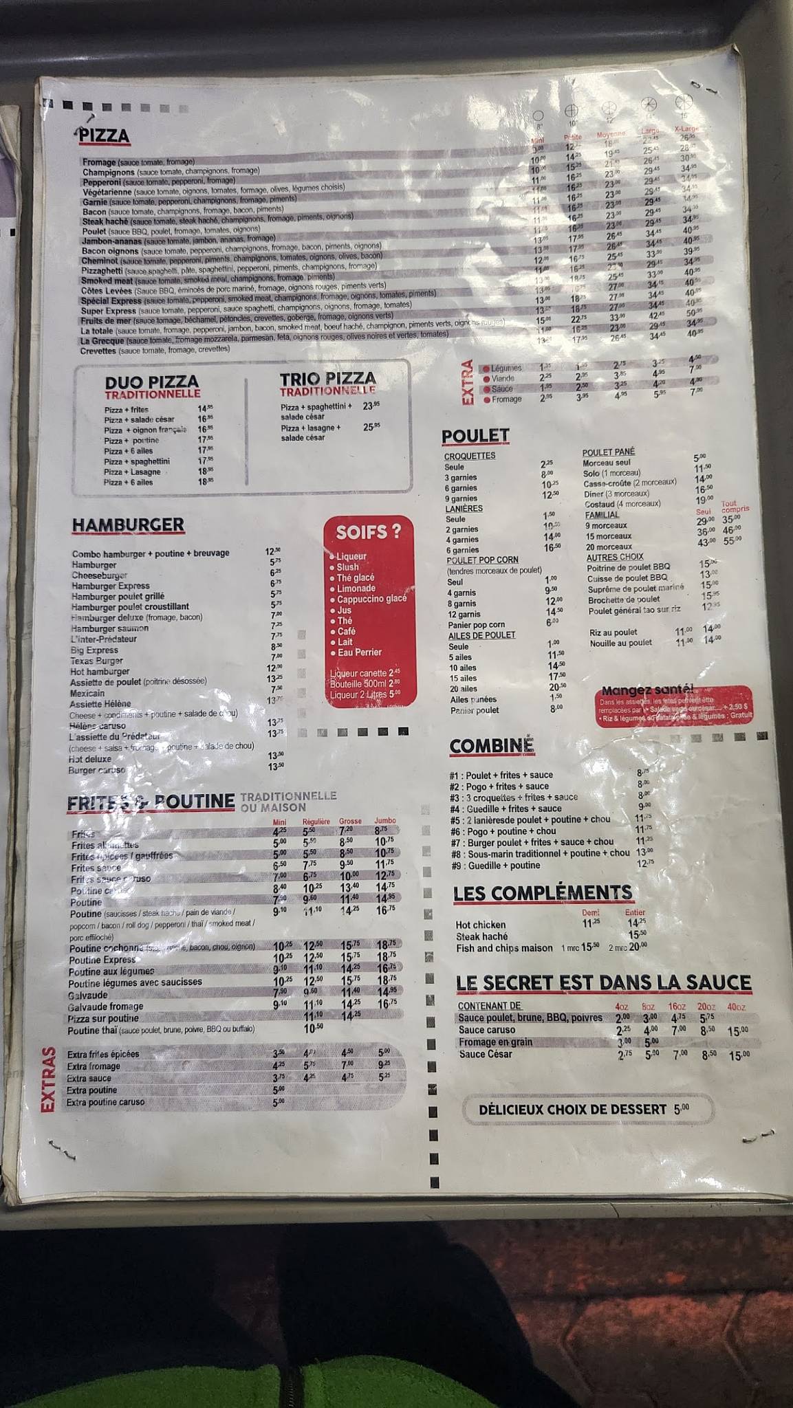 Menu au Casse-Croûte l'Express St-Marc pizzeria, Saint-Marc-des-Carrières