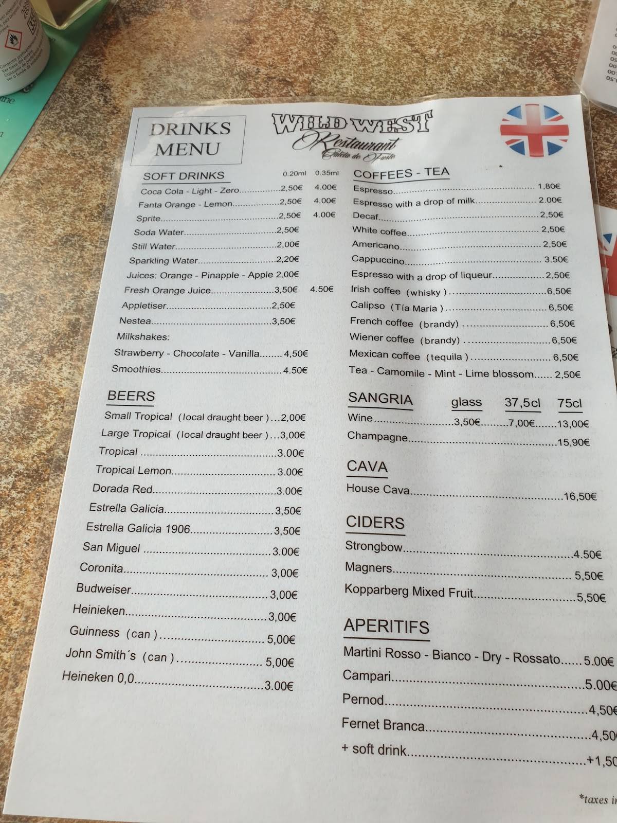 Menu at Wild West Steak House steakhouse, Castillo Caleta de Fuste, C ...