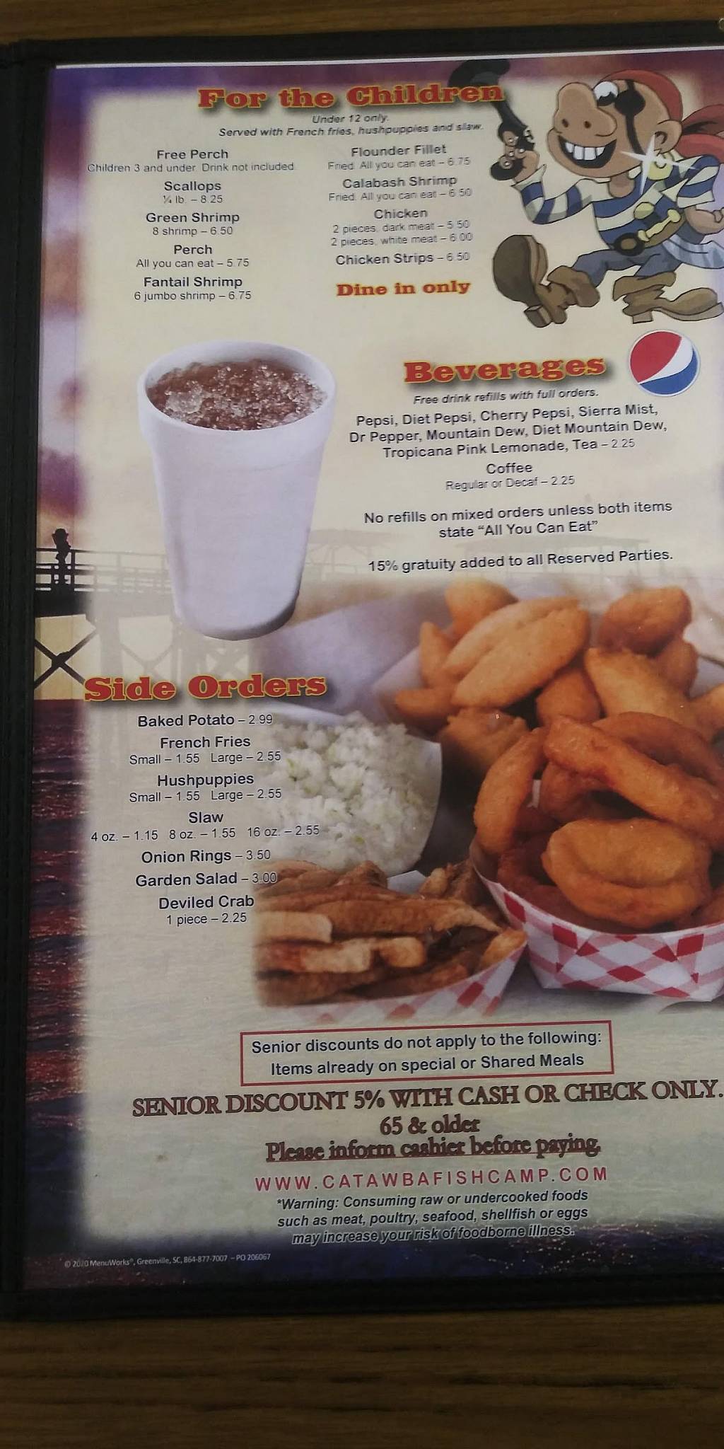 Menu at Catawba Fish Camp restaurant, Fort Lawn