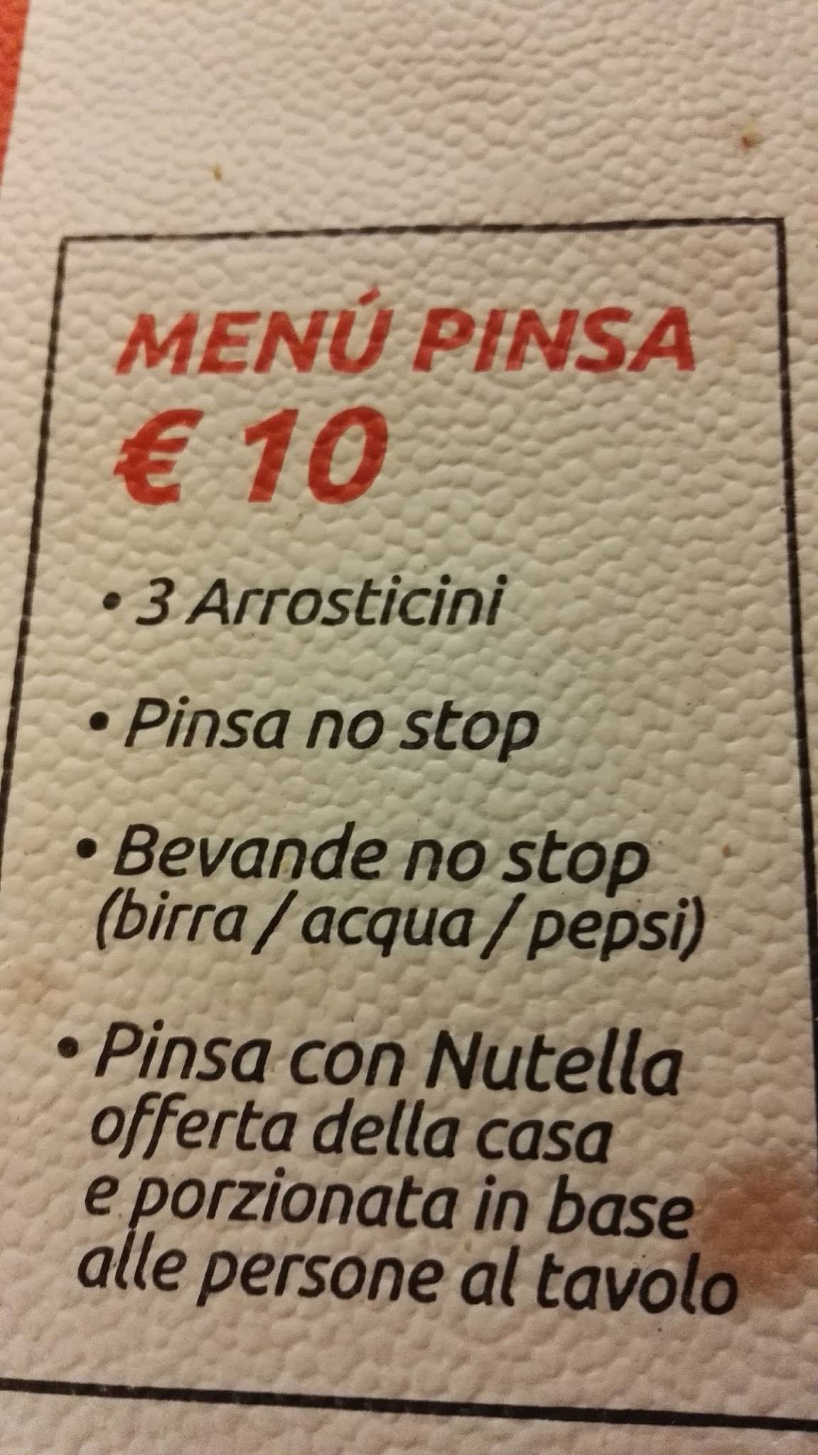Menu da Cento55 Pinsa Romana ristorante, Roma