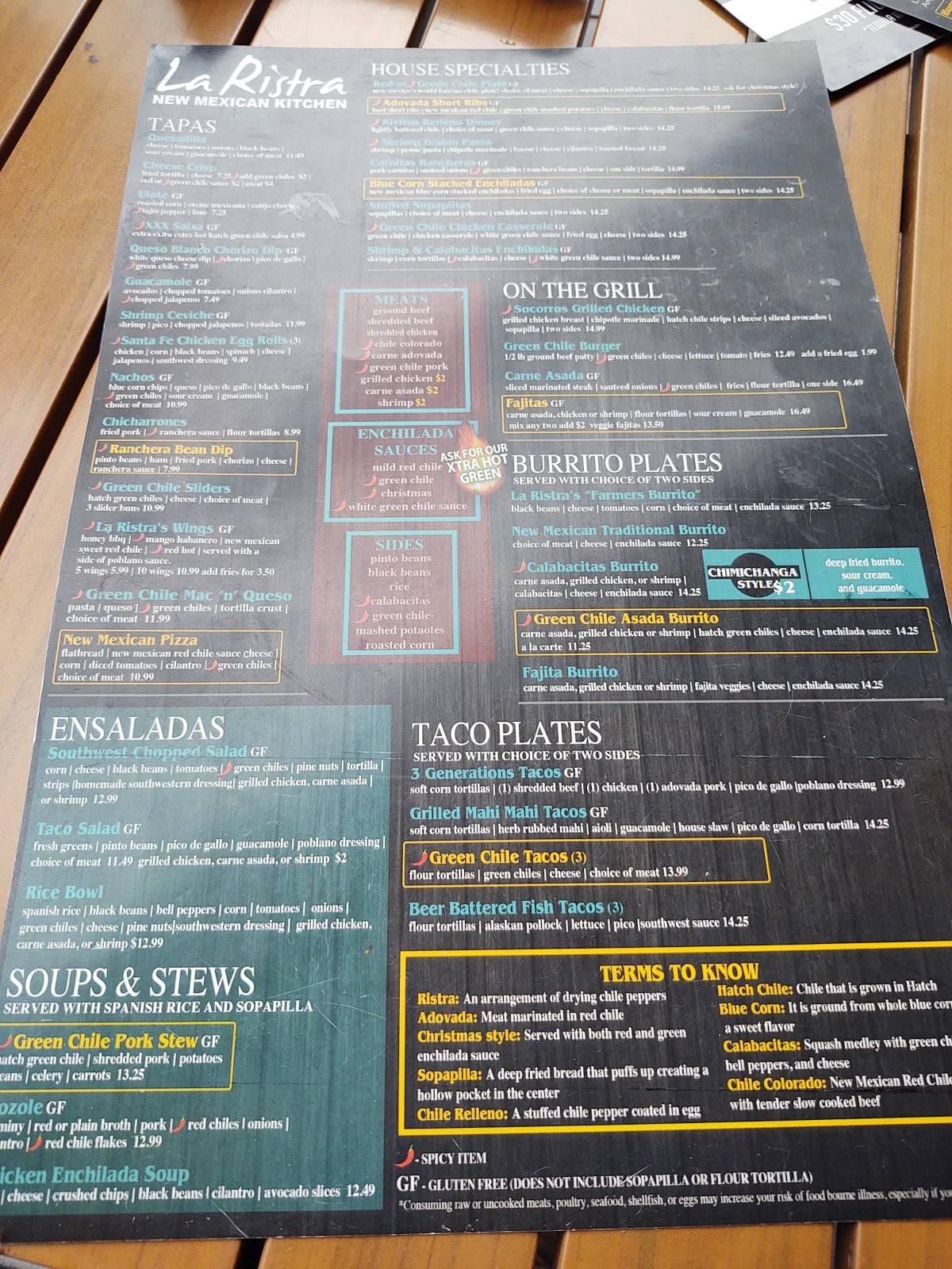 Menu at La Ristra New Mexican Kitchen pub & bar, Chandler