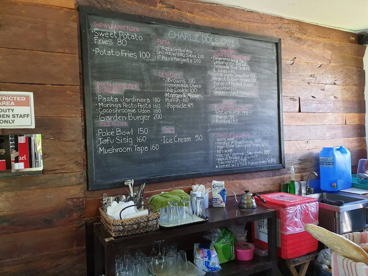 Menu at Charlie Does cafe, Baler