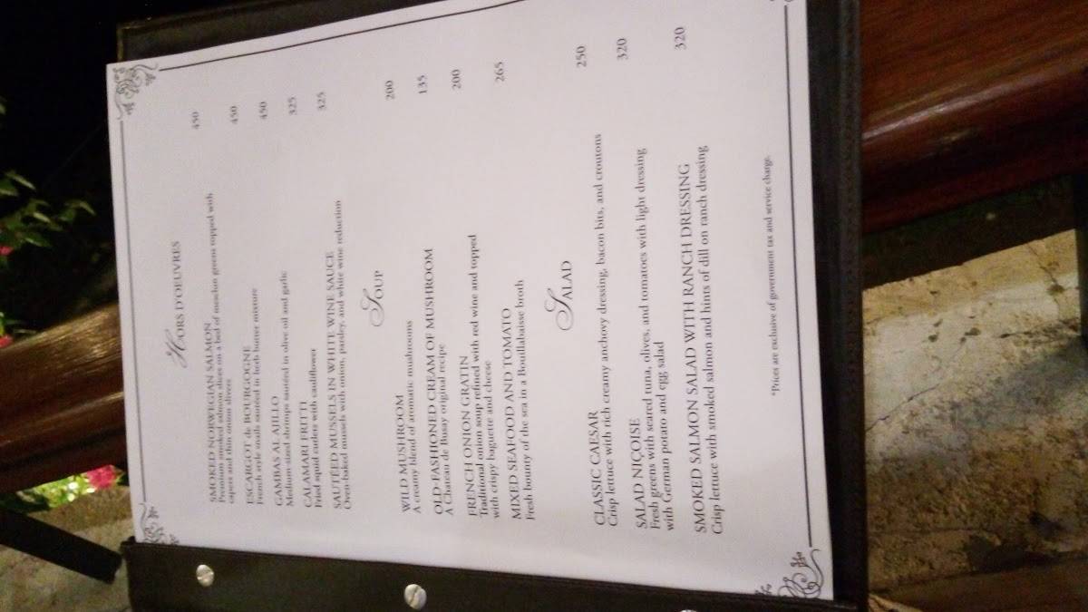Carta de Chateau de Busay Inn & Restaurant, Cebú