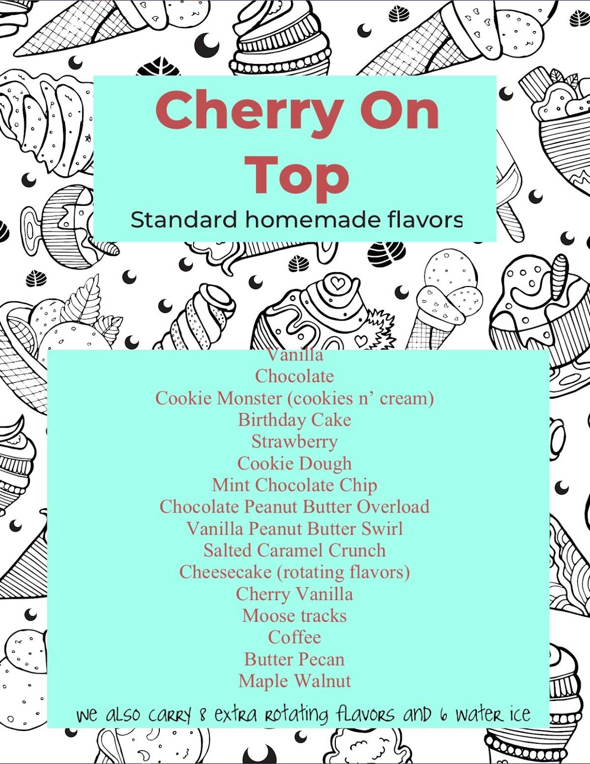 Menu at Cherry On Top Ice Cream Shoppe desserts, South Harrison Township