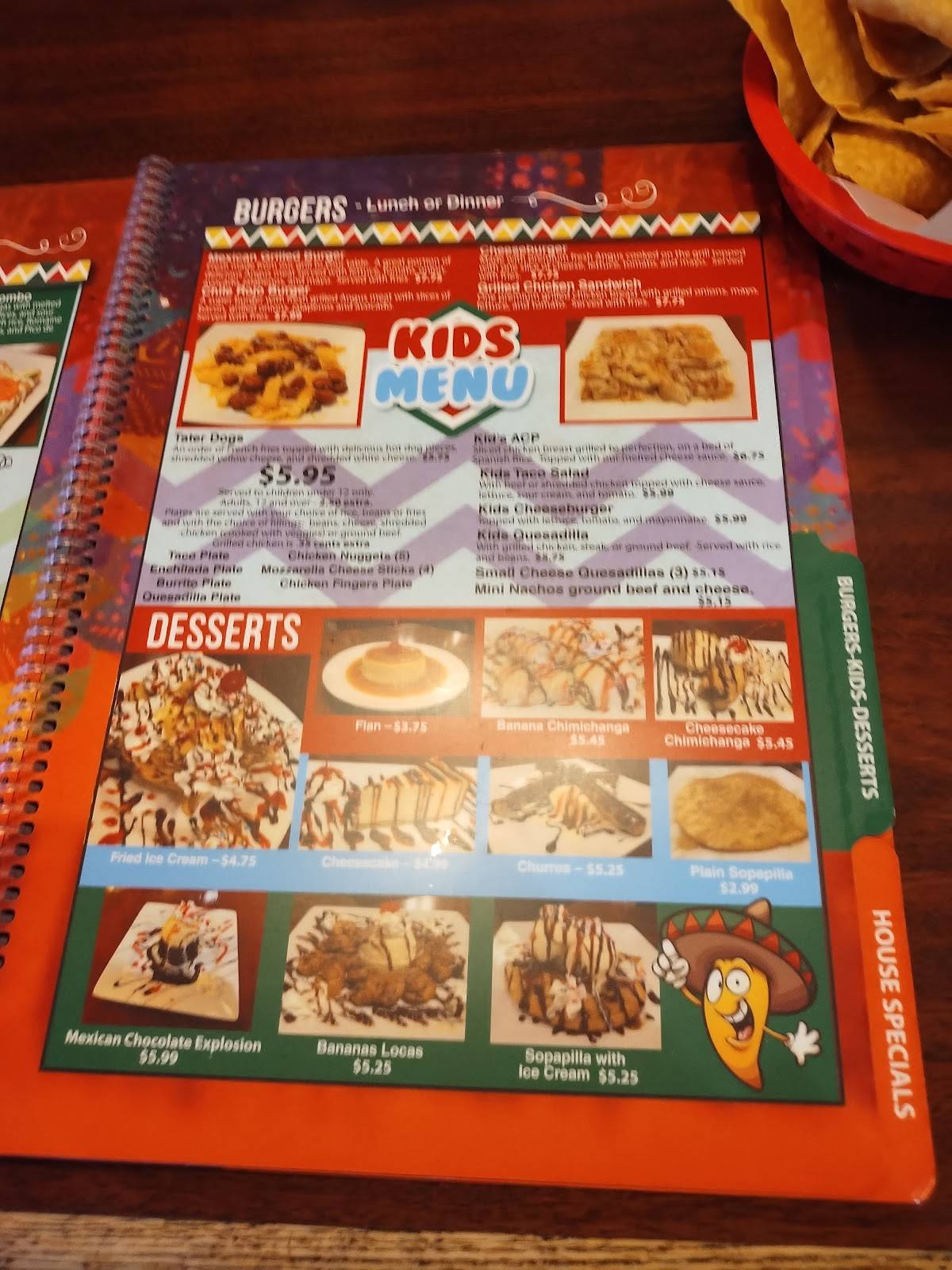 Menu at Chile Rojo Mexican Cuisine restaurant, Mount Airy